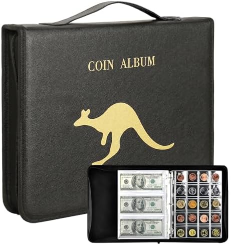 Coin Collection Book Holder for Collectors 260 Coin Pockets + 30 Bill ...