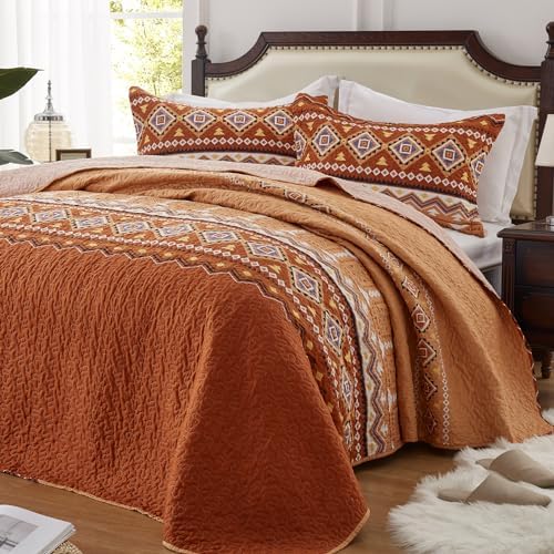 Amazon.com: LEAONME 2 Pieces Twin Size Quilt Set Burnt Orange Rust ...