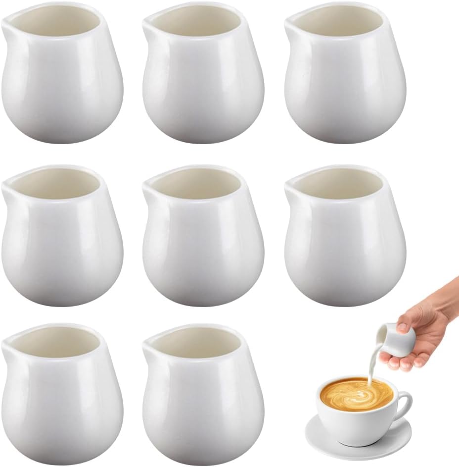 ForeverUp White Ceramic Milk Jug, 8pcs Mini Milk Jug Ceramic Serving ...