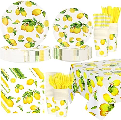 Amazon.com: 161 Pcs Lemon Party Supplies Serves 24 Guests Disposable ...