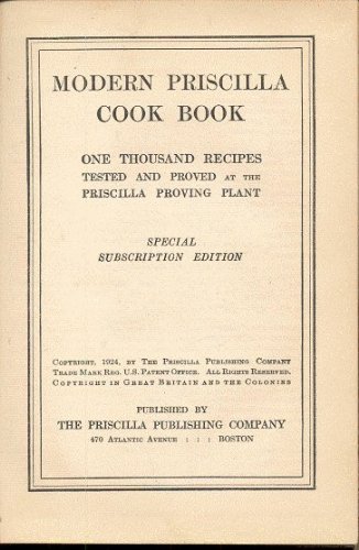 MODERN PRISCILLA COOK BOOK (COOKBOOK). SPECIAL SUBSCRIPTION EDITION ...