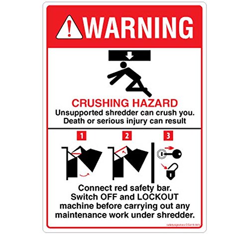 Safety Sign Store Warning: Crushing Hazard-Shredder, Material: 3M Self ...