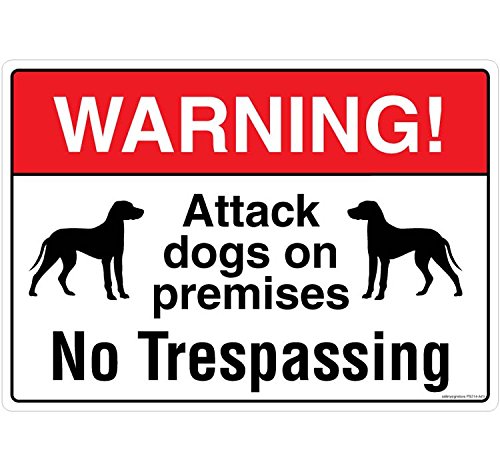 Safety Sign Store Warning: Attack Dogs on Premises, Material: 3M Self ...