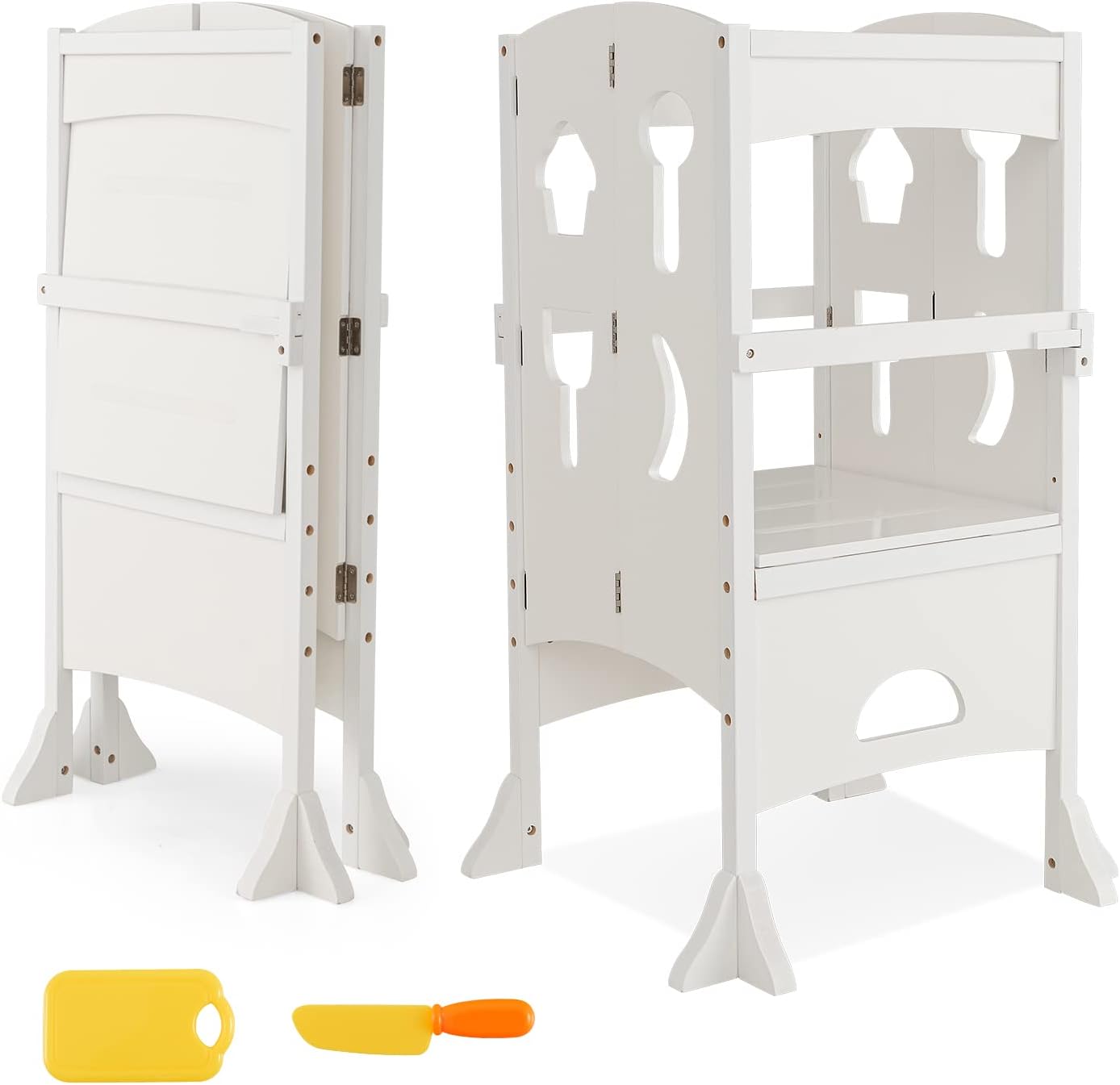 BABY JOY Kids Kitchen Step Stool with Safety Rail, Wooden Folding ...