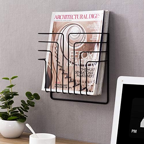 Amazon.com: MyGift Modern Design Black Metal Wire Wall Mounted Magazine ...