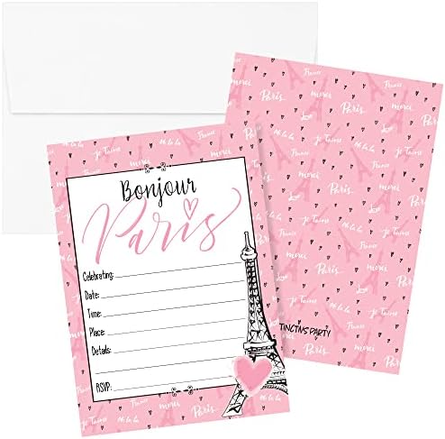 Amazon.com : DETIHO 4" x 6" Paris Theme Birthday Party Invitation Cards ...