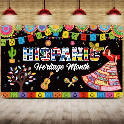 Amazon.com: Hispanic Heritage Month Backdrop Banner Decorations ...