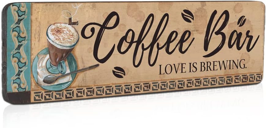 Amazon.com: Wood Hanging Coffee Signs - Stylish Coffee Bar Wall Decor ...