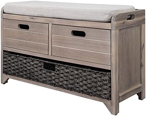 Amazon.com: Winsome Wood Colin Cushion Bench with Baskets : Home & Kitchen