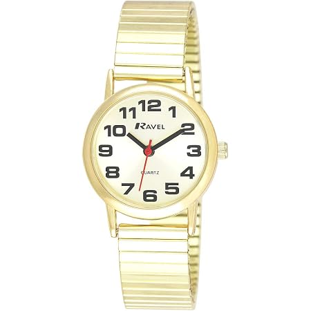 Ravel Easy Read Watch on Expandable Women's Quartz Watch with Gold Dial ...
