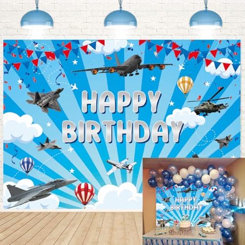 Amazon.com : Airplane Birthday Backdrop Airplane Happy Birthday ...