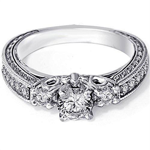 Amazon.com: 1ct Vintage Diamond Engagement 3-Stone Ring 14K White Gold ...
