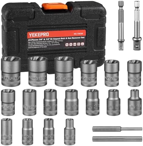 THINKWORK Bolt Extractor Kit, 18-Piece Nut Extractor Socket Set, 3/8 ...