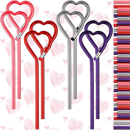 Amazon.com : Fainne 60 Pcs Valentine's Day Heart Shape Pencils Wooden ...