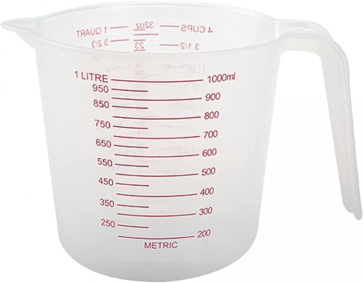 1L Clear Plastic Measuring Jug with Measurements displayed in ml, cl ...