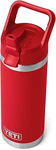 YETI Rambler, Stainless Steel Vacuum Insulated C Straw Bottle with Straw Cap, Rescue Red, 18oz ...