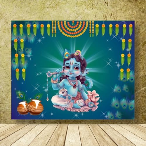 Krishna Theme Backdrop for Janmashtami Traditional Pooja Decoration ...