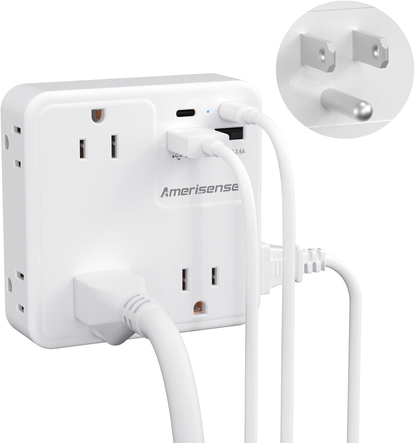 Multi Plug Outlet Extender with USB, Amerisense Wall Charger with 6 AC ...