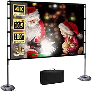 Amazon.com: Projector Screen and Stand 100 inch Portable Projection ...