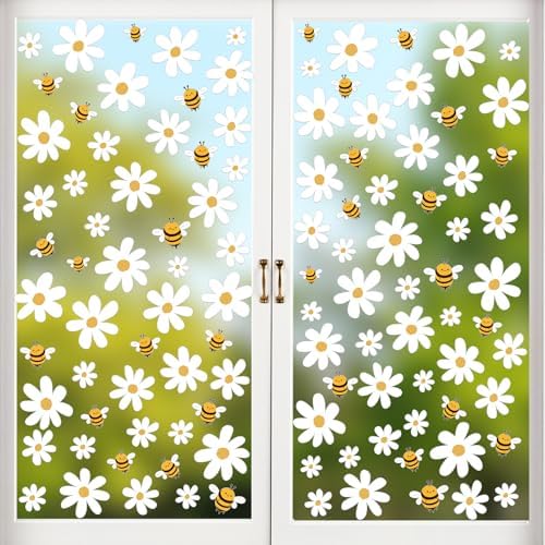 Amazon.com: White Daisy Window Clings with Bees, 144Pcs Boho Daisy ...