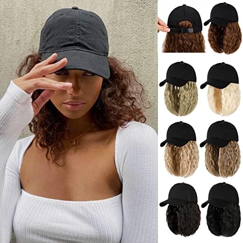 Amazon.com : Lansigreen Newsboy Cap with Hair Extensions Short Curly ...
