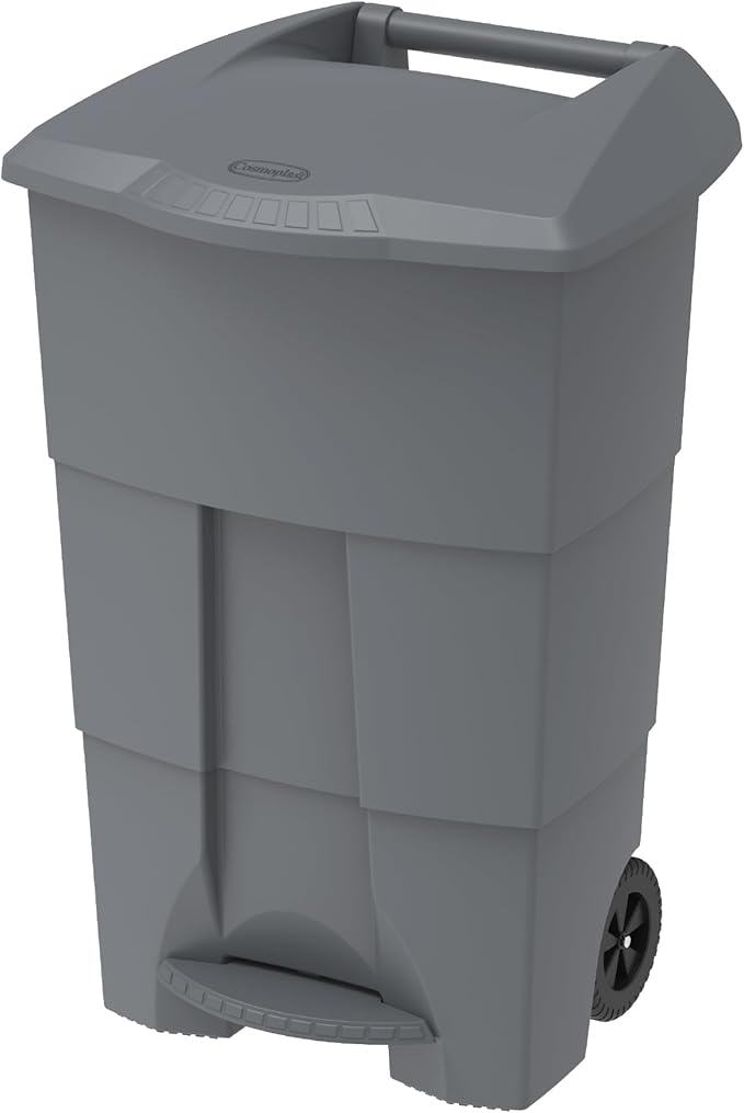 Cosmoplast 100L Step-On Waste Bin With Pedal & Wheels, Dark Grey: Buy ...