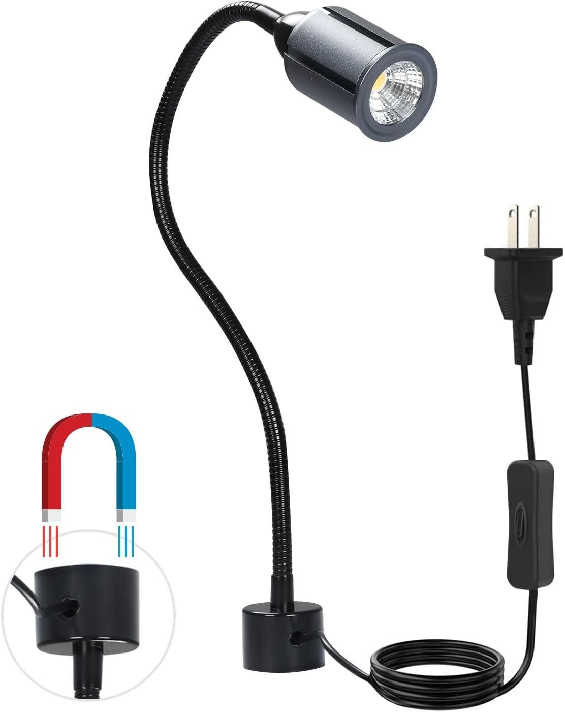 LED Magnetic Gooseneck Light, 12W 6500K 1320LM 110V Magnetic Flexible ...