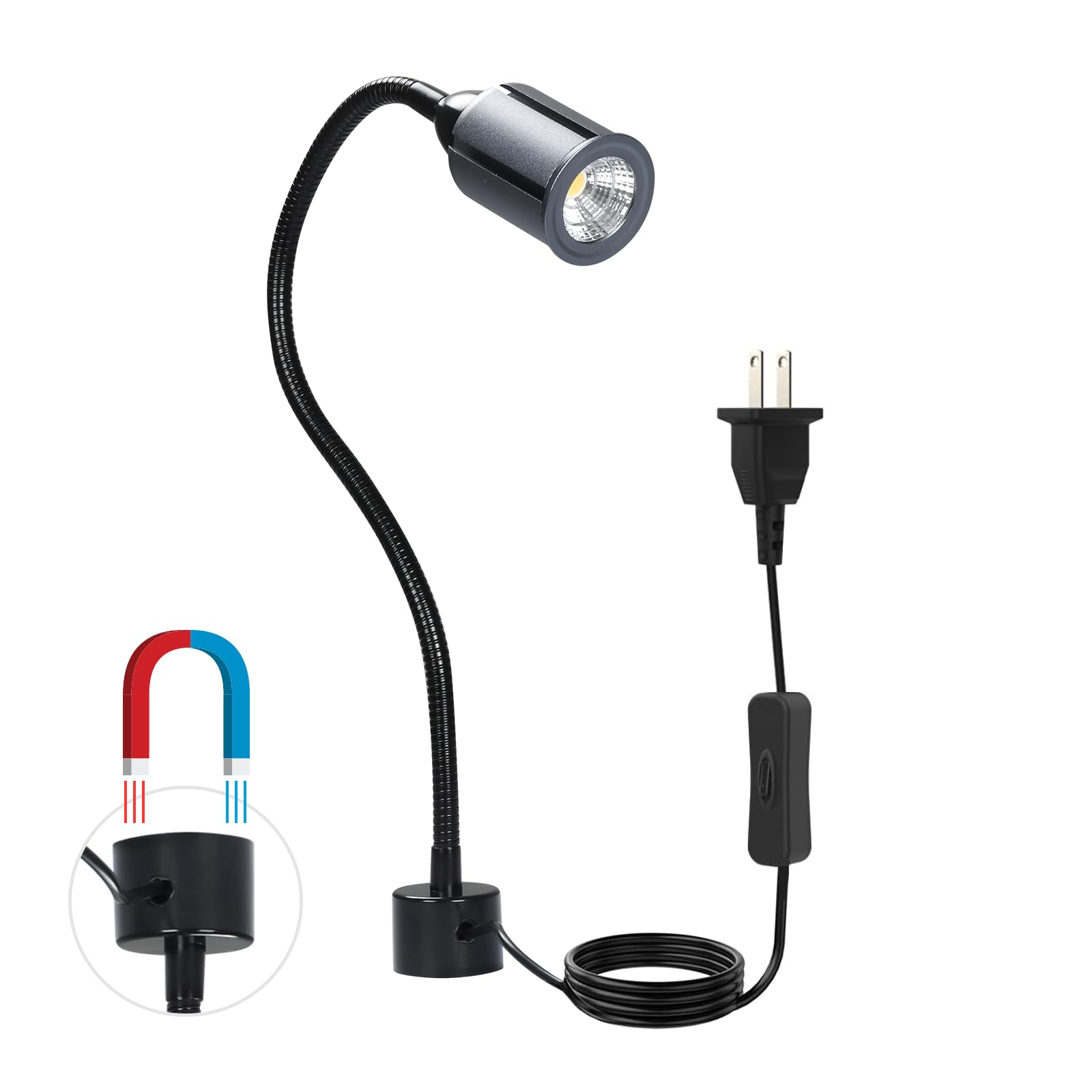 LED Magnetic Gooseneck Light, 12W 6500K 1200LM 110V Magnetic Flexible ...