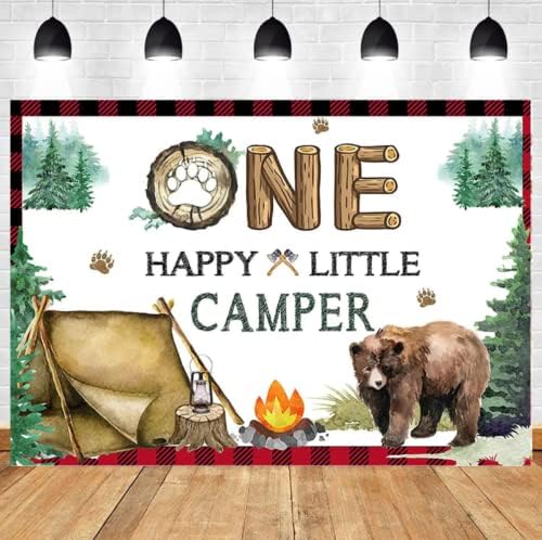 Amazon.com : Happy Little Camper Backdrop Forest Camping Birthday Baby ...