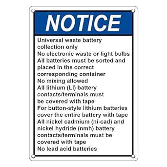 Weatherproof Plastic Vertical ANSI Notice Universal Waste Battery ...