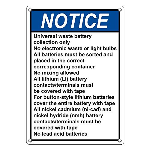 Weatherproof Plastic Vertical ANSI Notice Universal Waste Battery ...