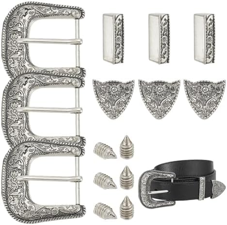 BENECREAT 3 Sets Antique Silver Belt Buck Set, 1.5inch Wide Western ...