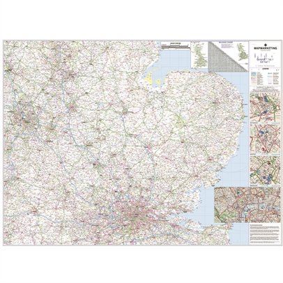 OfficeForce Large Laminated Wall Road Map Of East Midlands & Anglia UK ...