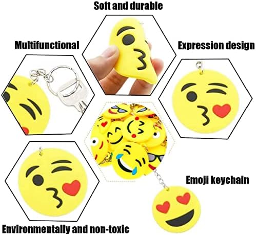 LATERN 100Pcs Emoji Keyrings, 10 Pattern Emoji Mini Key Chain Emoticon ...