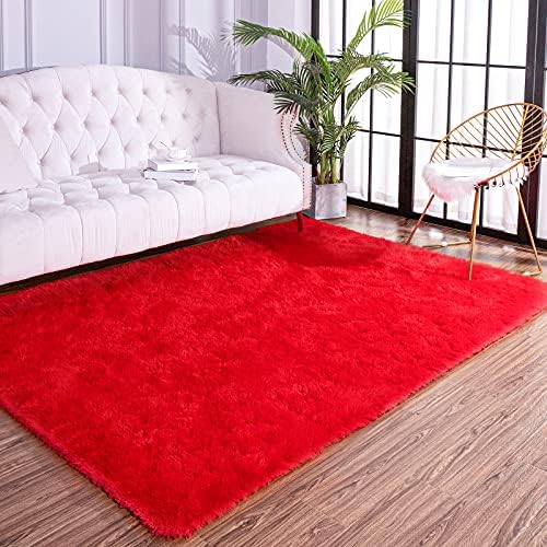 AROGAN 5x8 Feet Large Red Fluffy Rugs for Bedroom Living Room, Shag ...