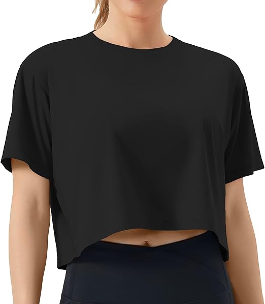 Amazon.com: THE GYM PEOPLE Women's Workout Crop Top T-Shirt Short ...