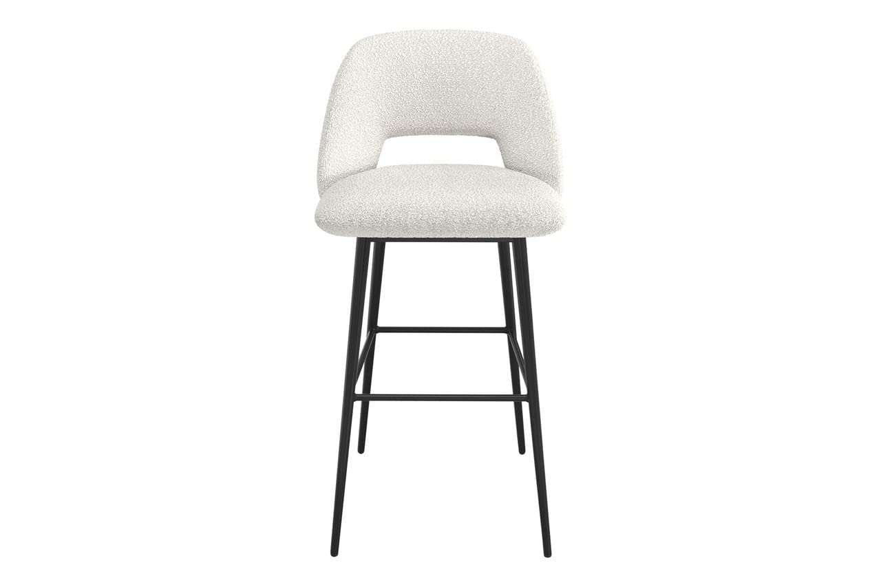 Inmod Oliver Boucle Bar Stool, Set of 2, White Bar Stools, Boucle Bar Stools, Modern Bar Stools
