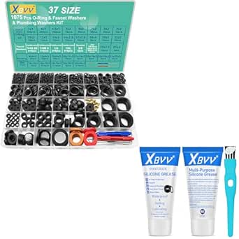 XBVV 2 Pack Silicone Grease and 1075 Pcs Faucet Washers and Plumbing Washers and Metric O Ring ...