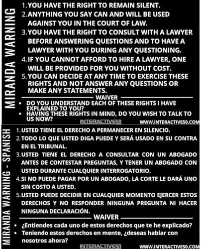 Amazon.com : Interactive 50 Laser Etched Metal Miranda/Spanish Miranda ...