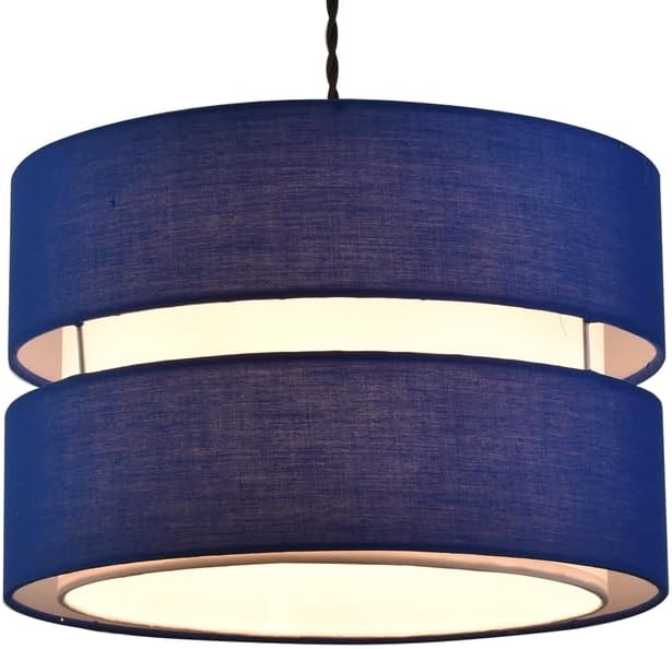 Modern Blue Pendant Light Shade, 2 Tier Cylinder Fabric Navy Ceiling ...