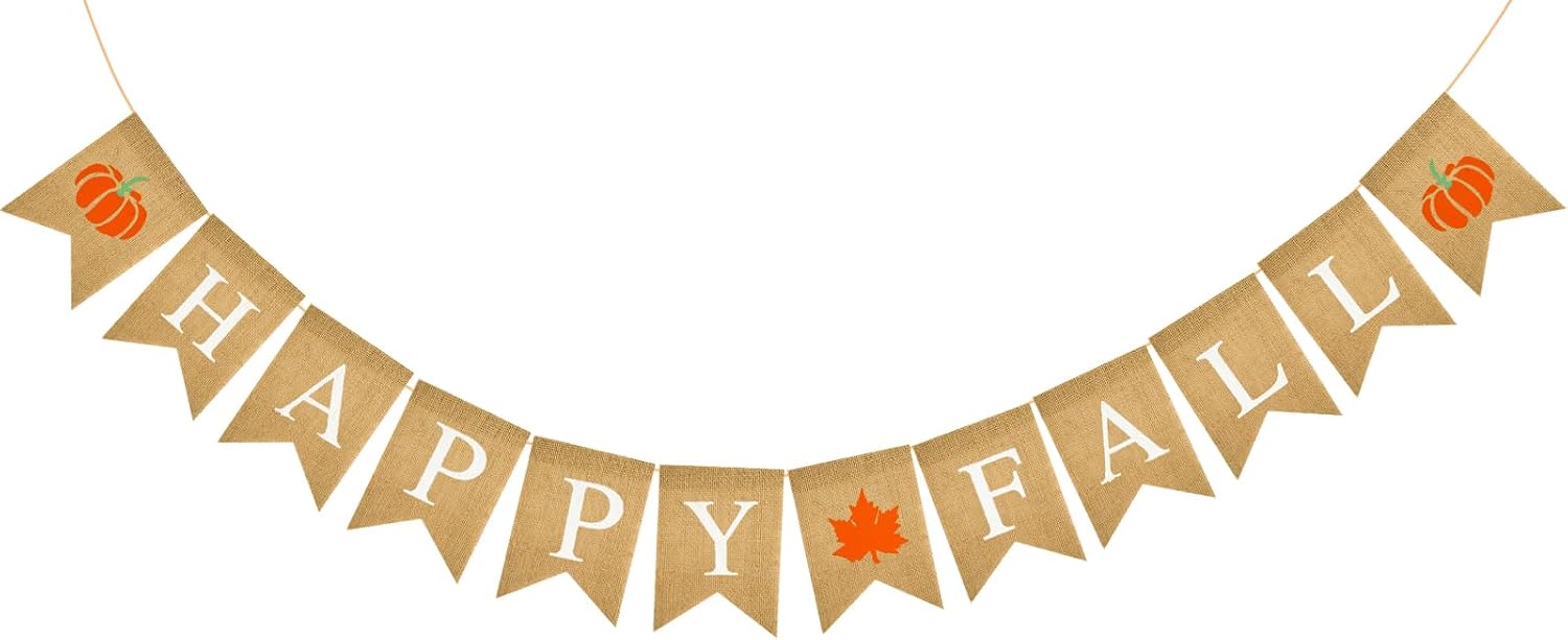 Amazon.com: jijAcraft Happy Fall Burlap Banner - Prestrung Fall Banners ...