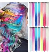 Amazon.com : 10Pcs Colored Hair Extensions 20Inch Multi-Colors Straight ...