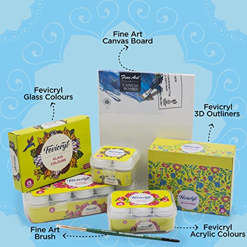 pidilite combo kit acrylic colours, glass colours 3d outliners...