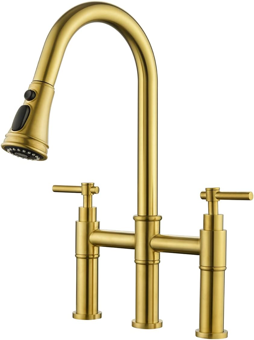 WELLFOR Transitional Bridge Kitchen Faucet with Pull-Down Sprayhead in ...