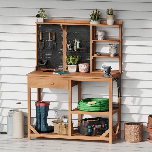 Amazon.com: Outdoor Potting Bench Table with Drawers, Large Garden Work ...