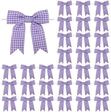 Amazon.com: Meseey 30 Pcs 3.5 Inches Gingham Ribbon Bows with Twist Tie ...