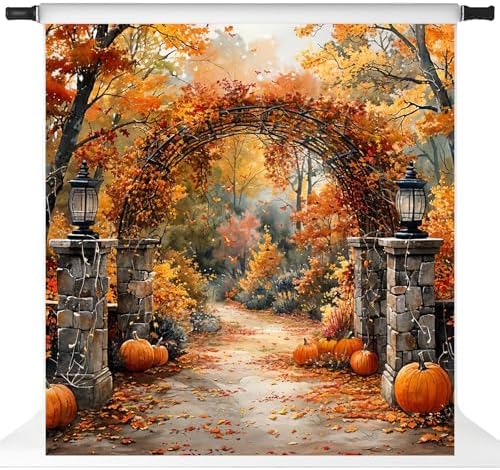Amazon.com : Kate Autumn Stone Arch Backdrops Pumpkin Photo Backdrop ...