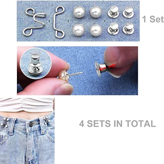 THECLOUDMALL® 4 Pic Button Pins for Jeans, No Sew and No Tools Instant ...