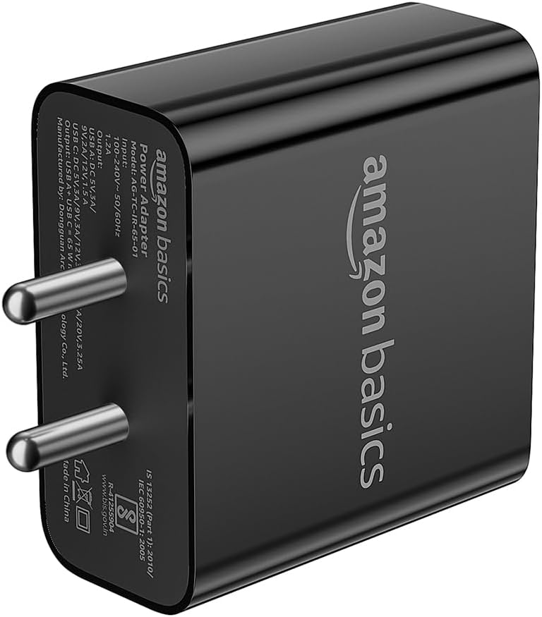 amazon basics 65W Compact Wall Charger, Dual Port Pd Qc3.0 with USB-C ...