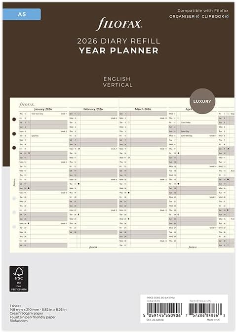 Filofax A5 Year Planner (E) 2026 : Amazon.co.uk: Stationery & Office ...